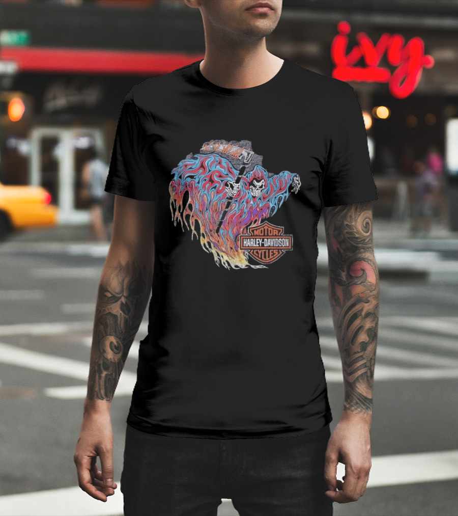 Warren Lotas Harley Davidson Reaper Flames Motor Cycles T-Shirt