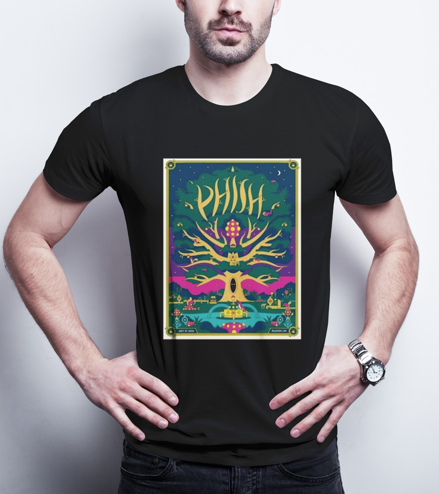Phish July 17 2026 Raleigh North Carolina Event Tree Fountain Night Sky T-Shirt