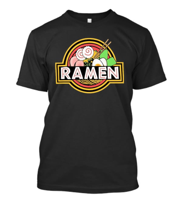 Ramen Jurassic Park Japanese Food Logo Parody With Noodles And Chopsticks T-Shirt
