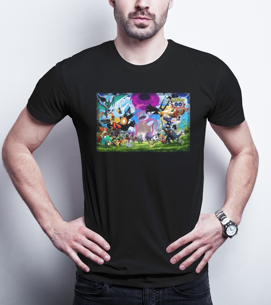 Pokémon GO 8th Anniversary Celebration Featuring Legendary And Mythical Creatures Battle Scene T-Shirt