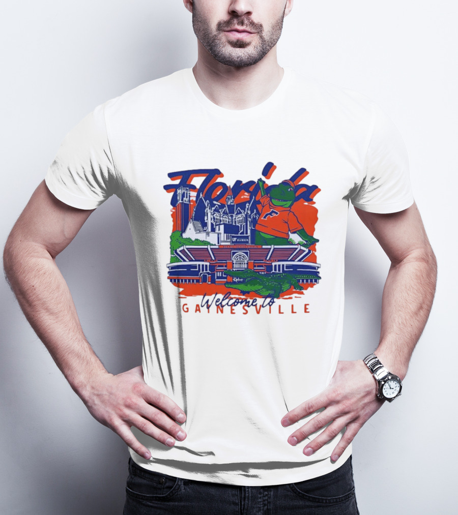 Florida Gators Welcome To Gainesville Stadium And Mascot Collage T-Shirt