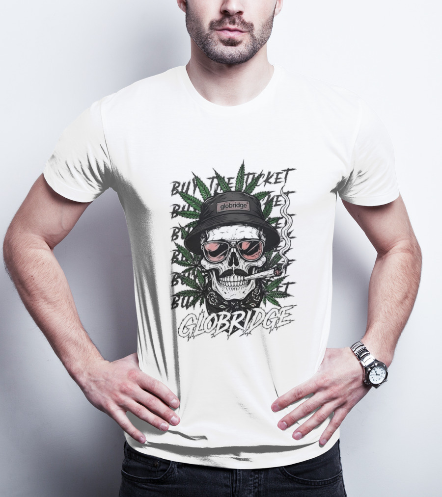 Globridge Skull Bucket Hat Smoking Cartoon Red Sunglasses And Leaf T-Shirt