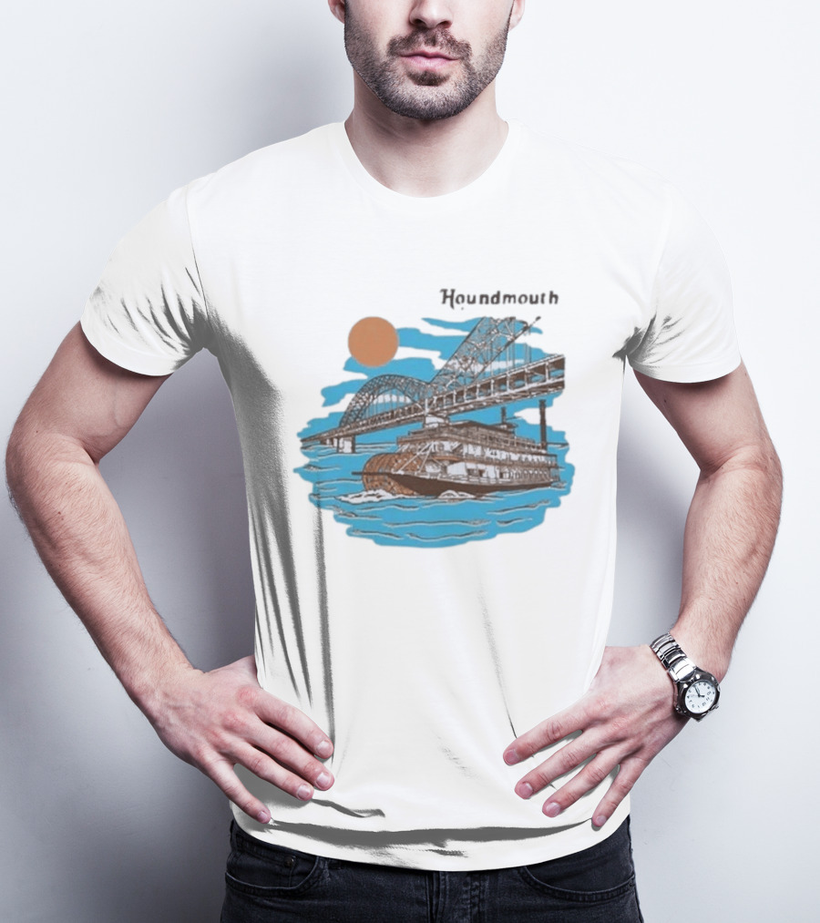 Houndmouth Riverboat Under Bridge With Sun And Waves T-Shirt