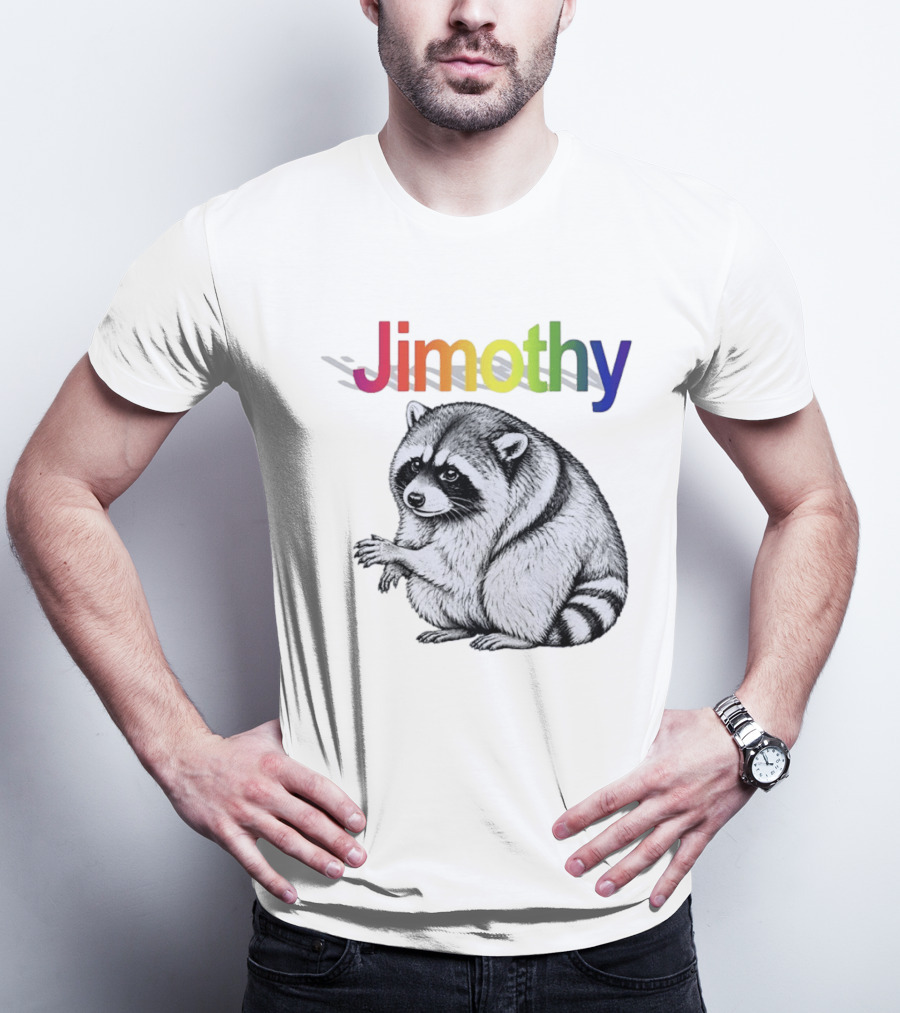 Jimothy Raccoon Rainbow Text With Illustrated Animal T-Shirt