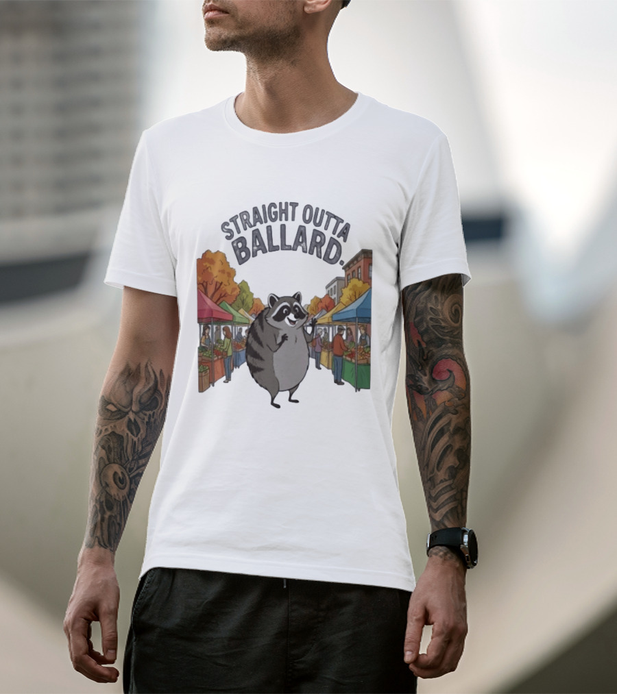 Straight Outta Ballard Raccoon At Farmers Market Scene T-Shirt