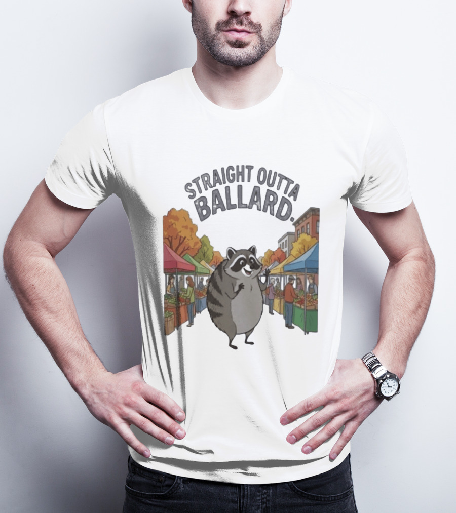 Straight Outta Ballard Raccoon At Farmers Market Scene T-Shirt