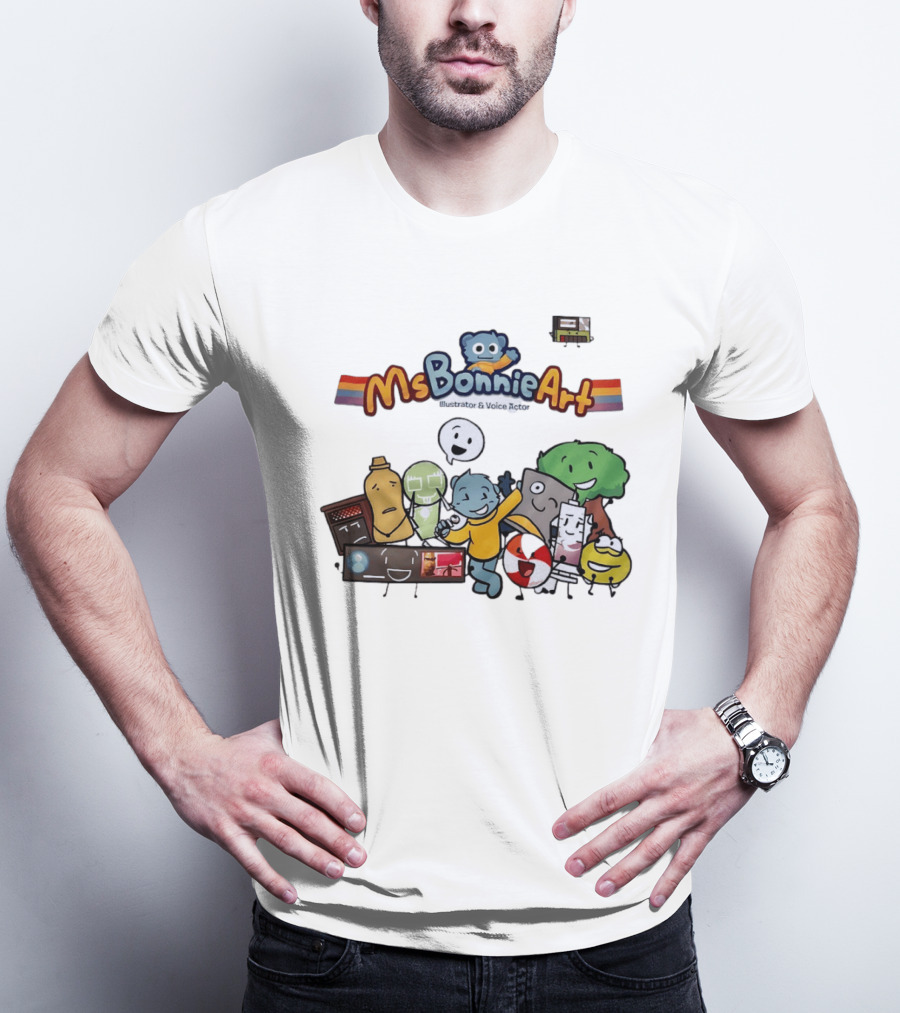 MsBonnieArt Animated Characters And Objects With Bear And Rainbow Accents T-Shirt
