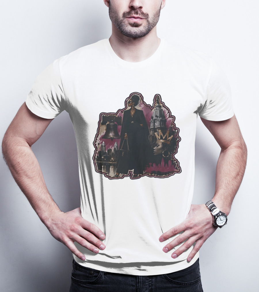Philadelphia City Chic With Liberty Bell City Hall Skyline Crowned Elegance T-Shirt