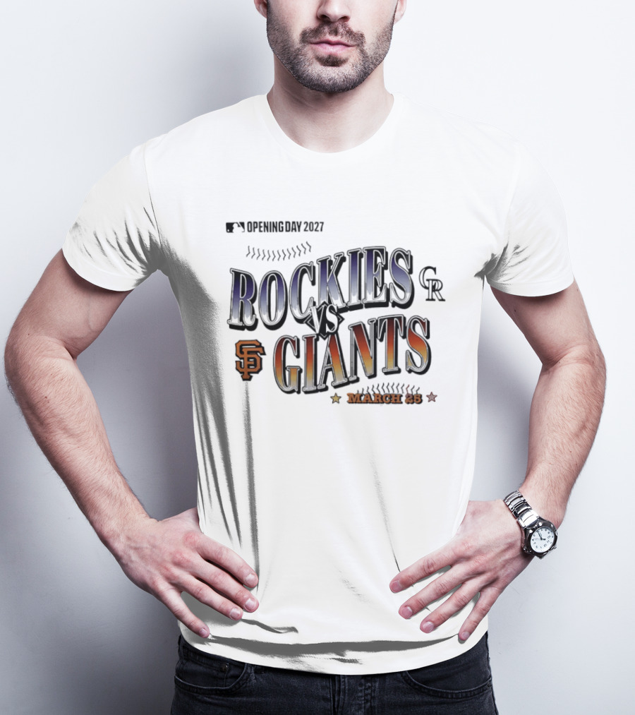Rockies Vs Giants Opening Day 2027 March 25 Baseball Matchup T-Shirt