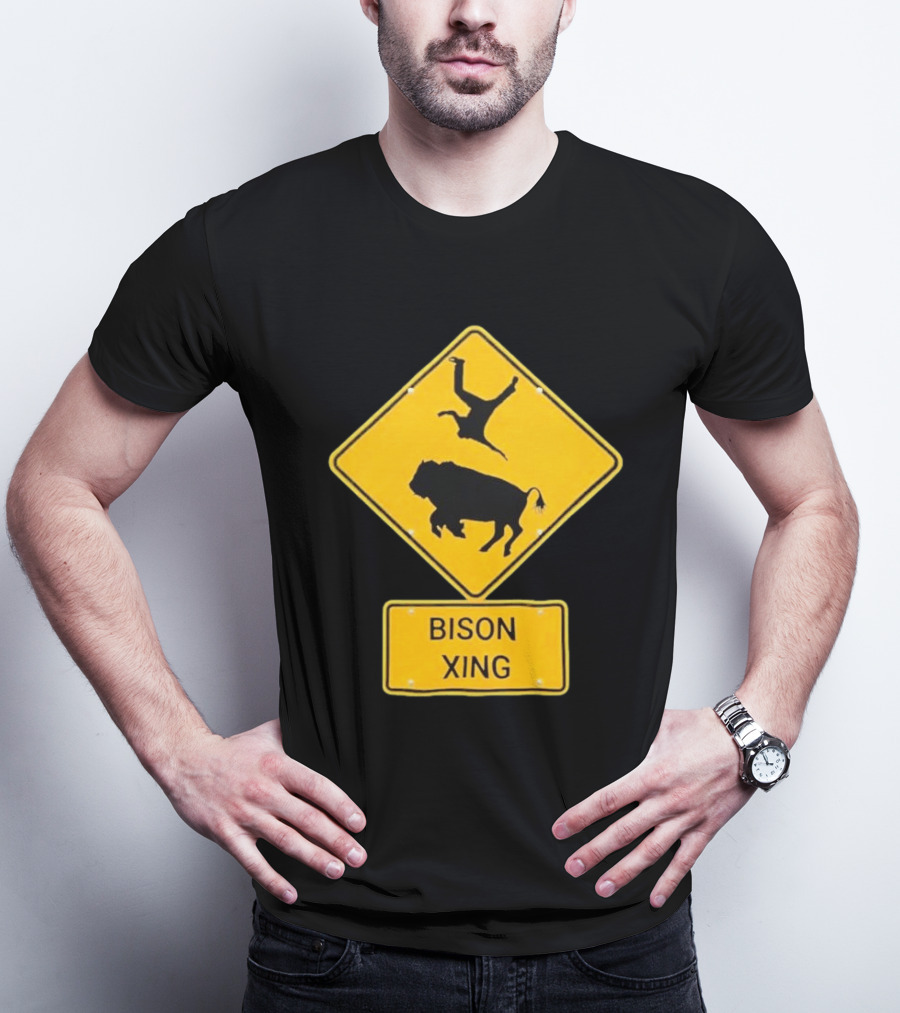 Bison Xing Road Sign With Pedestrian Warning T-Shirt