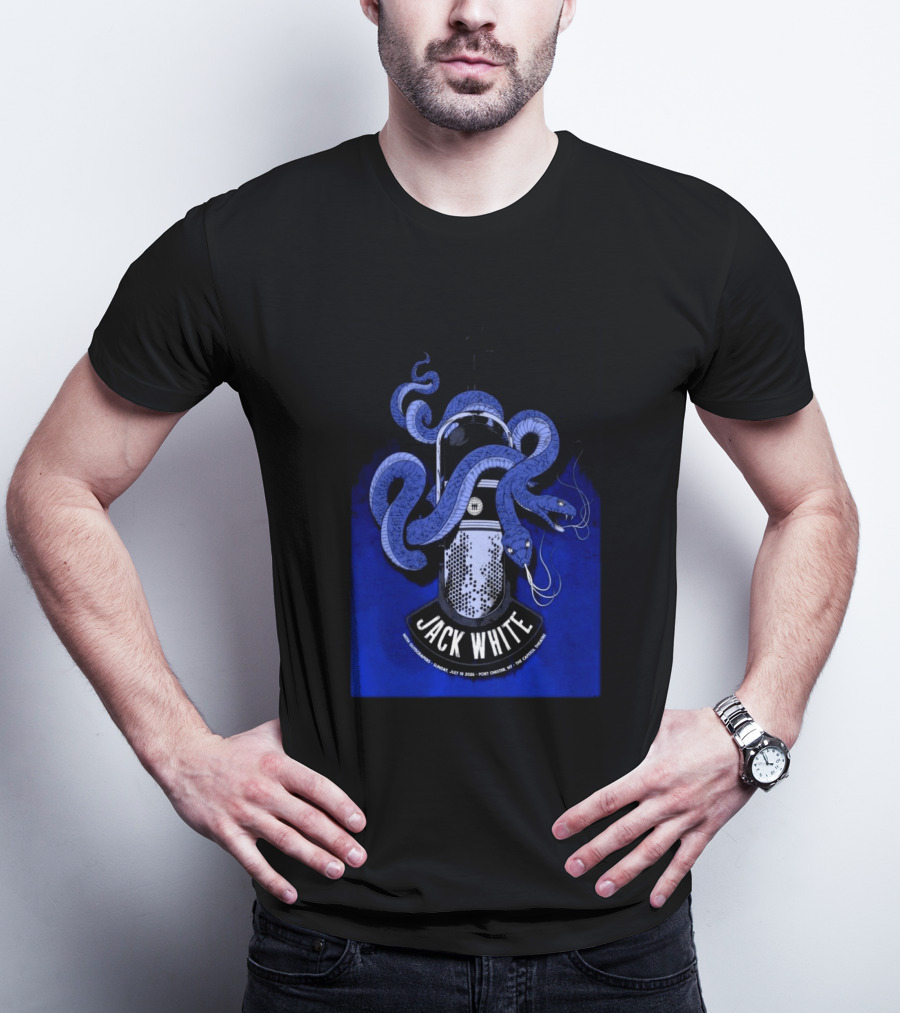 Jack White Tour Port Chester NY Jul 19 2026 Blue Snake Microphone T-Shirt