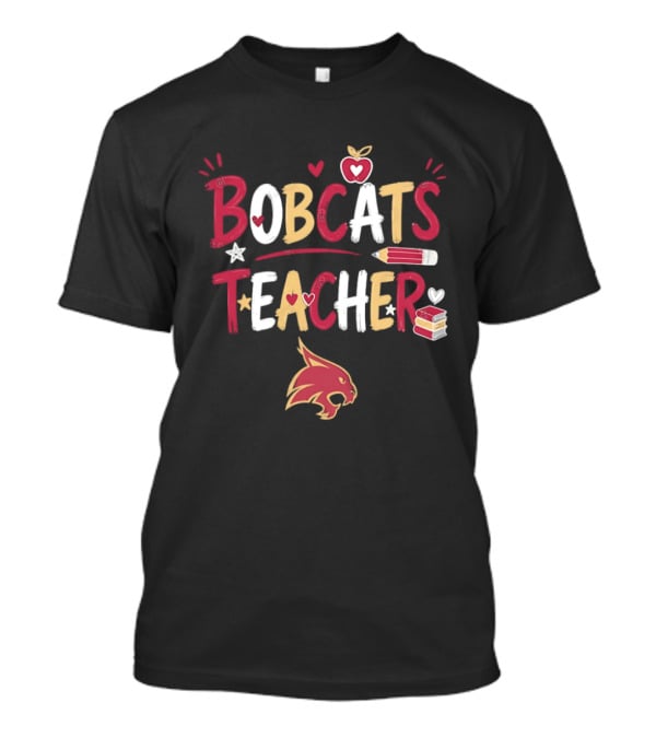 Bobcats Teacher School Spirit Heart Pencil Books Stars T-Shirt