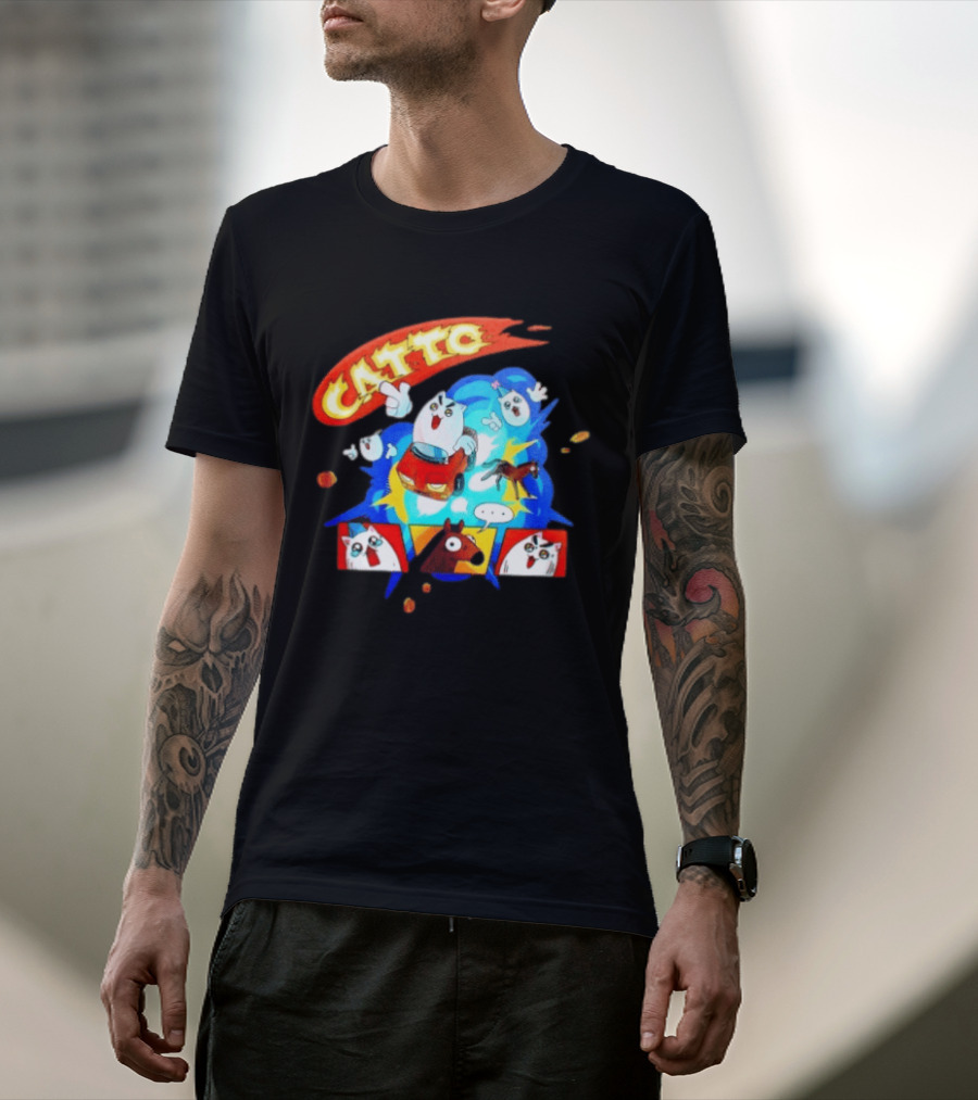 Catto Cartoon Cat Driving A Car With Funny Expressions And Comic Style Panels T-Shirt