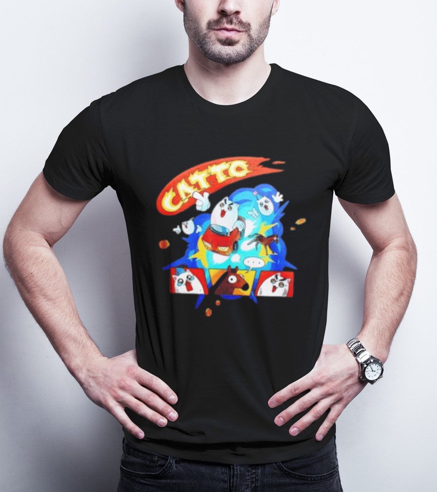 Catto Cartoon Cat Driving A Car With Funny Expressions And Comic Style Panels T-Shirt