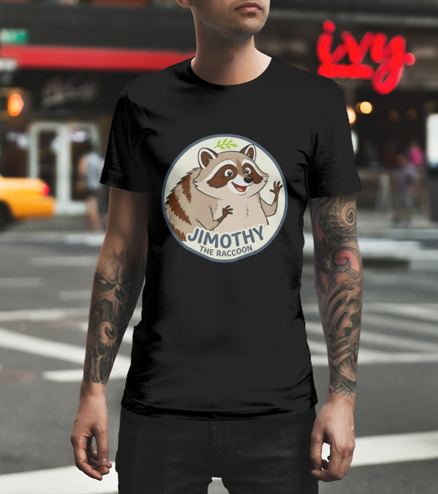 Jimothy The Raccoon Friendly Cartoon Character With Leaf Motif T-Shirt