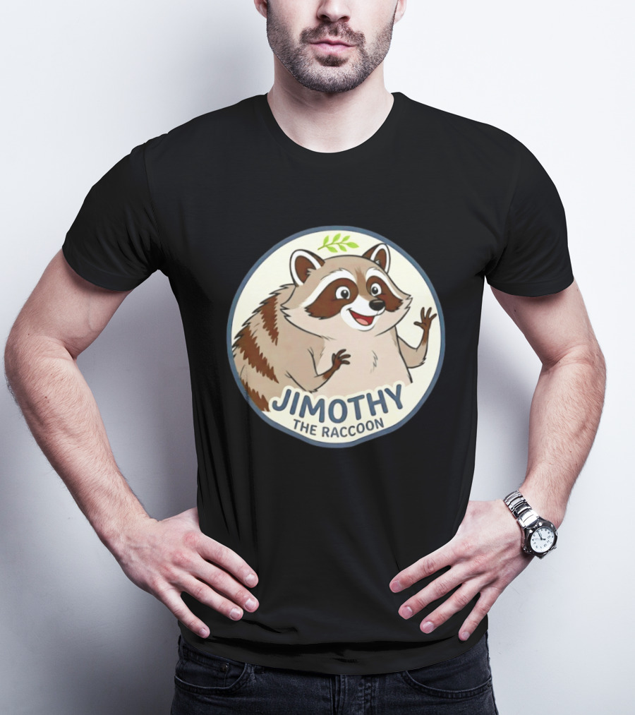 Jimothy The Raccoon Friendly Cartoon Character With Leaf Motif T-Shirt