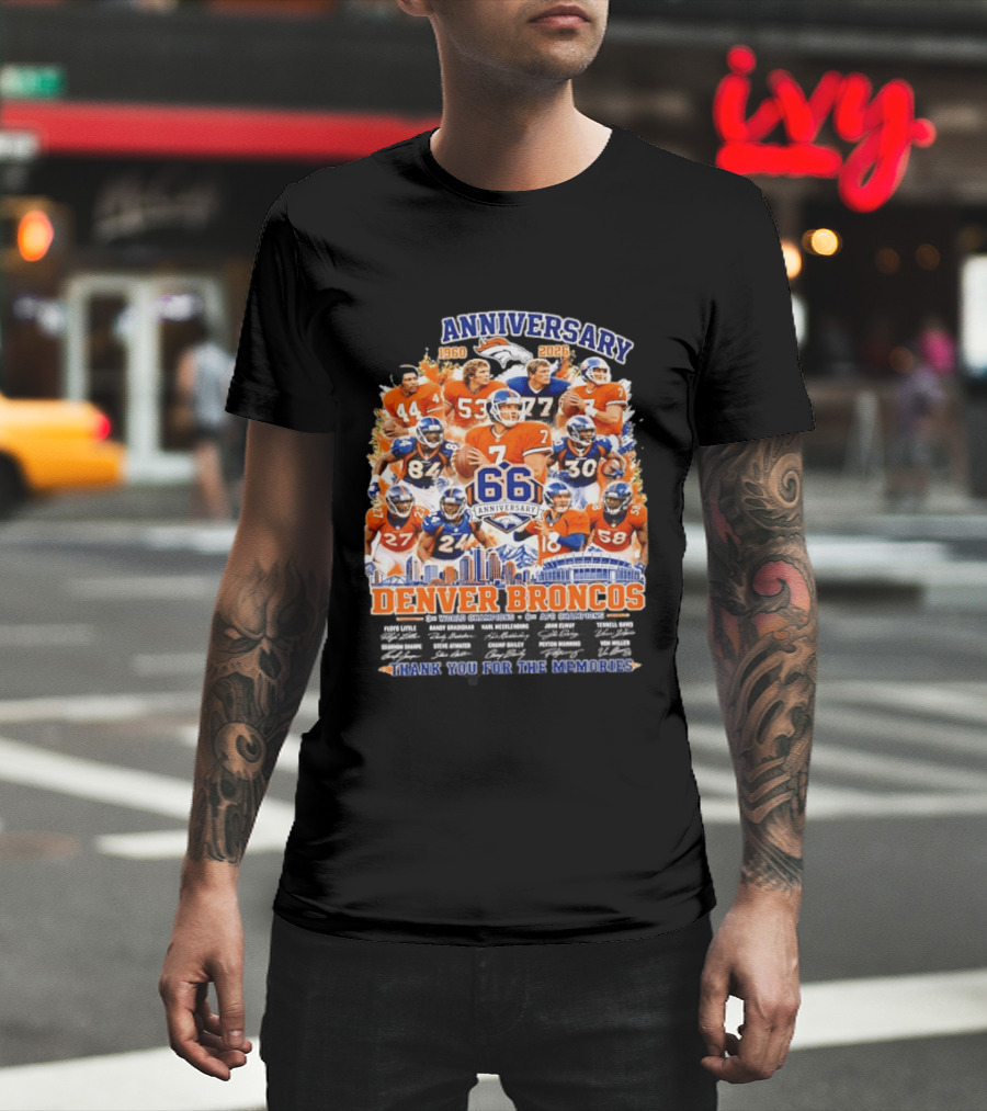 Denver Broncos 66th Anniversary 1960 2026 Thank You For The Memories With Players And Championships T-Shirt