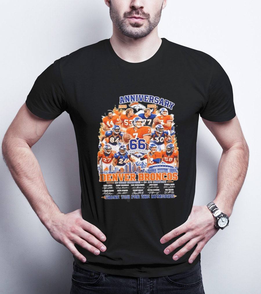 Denver Broncos 66th Anniversary 1960 2026 Thank You For The Memories With Players And Championships T-Shirt