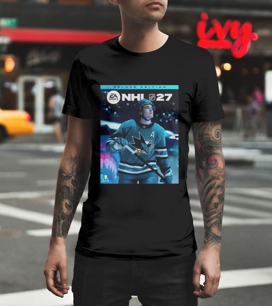 EA Sports NHL 27 Deluxe Edition Macklin Celebrini San Jose Sharks Cover Athlete T-Shirt