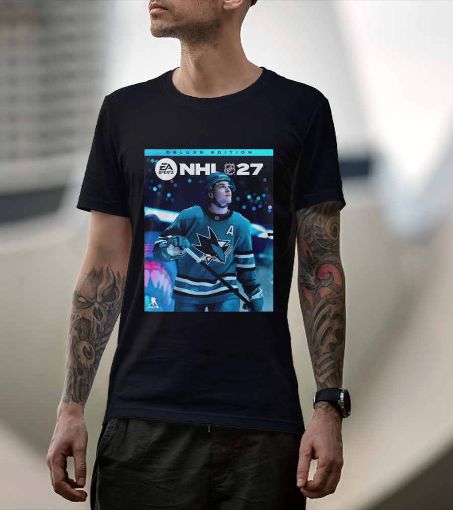 EA Sports NHL 27 Deluxe Edition Macklin Celebrini San Jose Sharks Cover Athlete T-Shirt