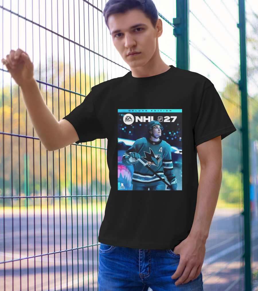 EA Sports NHL 27 Deluxe Edition Macklin Celebrini San Jose Sharks Cover Athlete T-Shirt