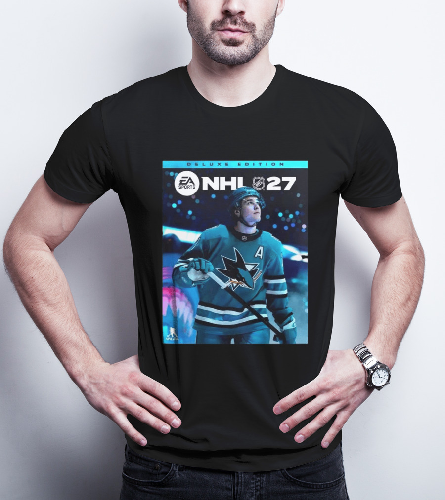 EA Sports NHL 27 Deluxe Edition Macklin Celebrini San Jose Sharks Cover Athlete T-Shirt