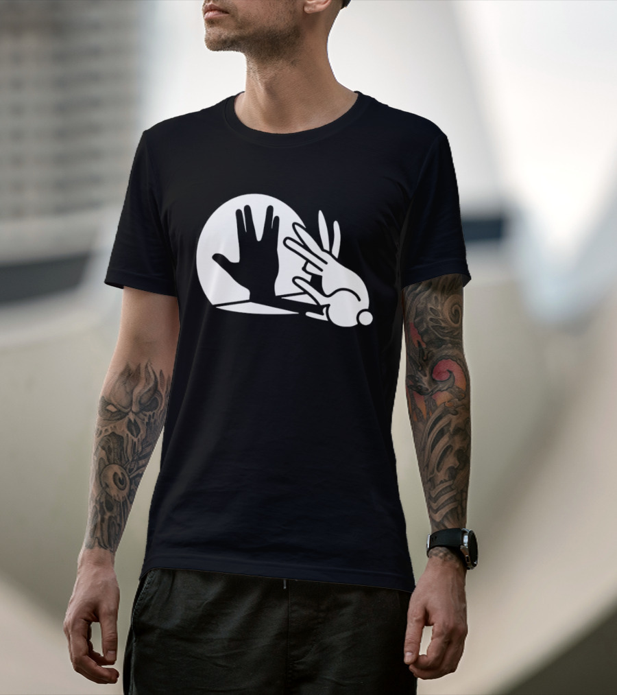 Hand Shadow Bunny Puppet Shadows Playful Gesture T-Shirt