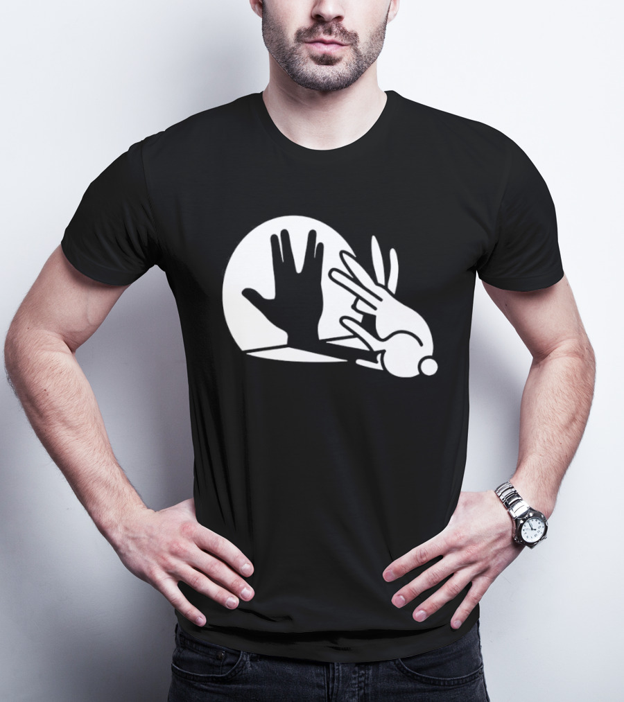 Hand Shadow Bunny Puppet Shadows Playful Gesture T-Shirt