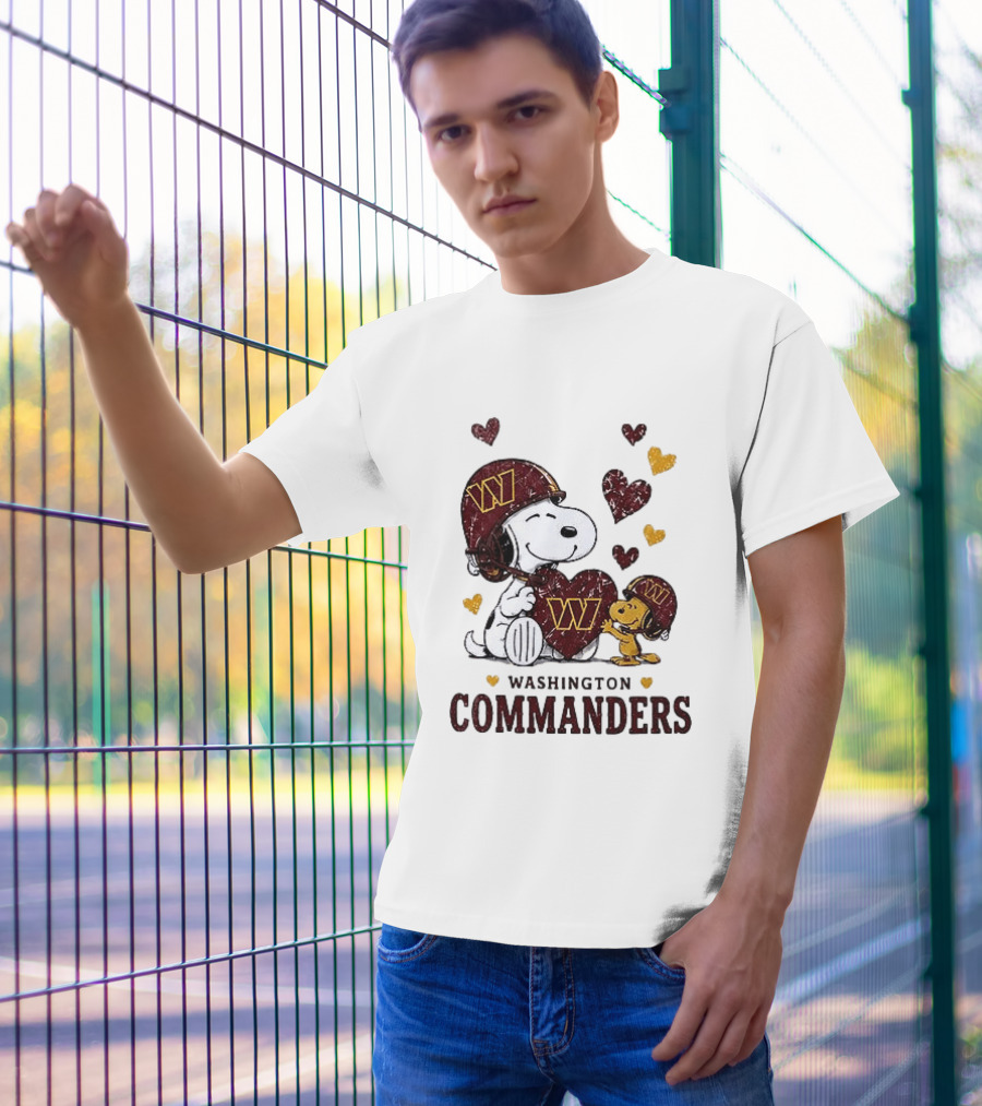 Washington Commanders Peanuts Snoopy Woodstock Love Laughter Hearts T-Shirt