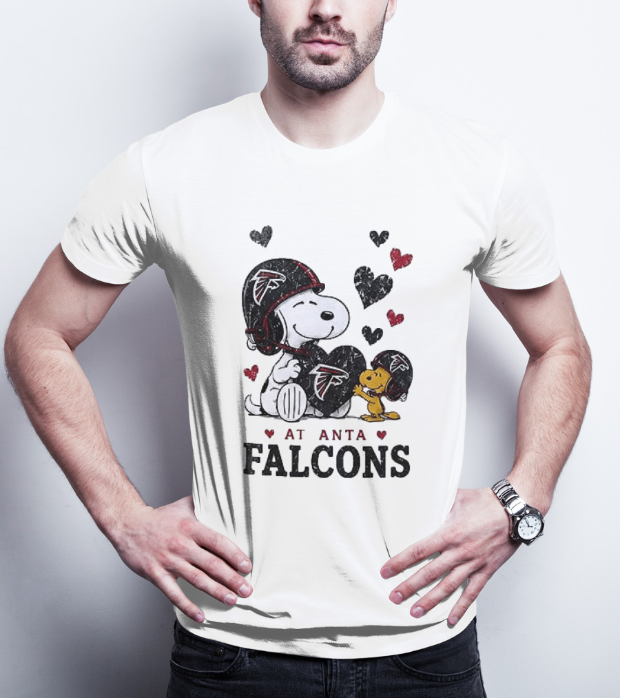 Atlanta Falcons Peanuts Snoopy Woodstock Love Laughter Hearts T-Shirt