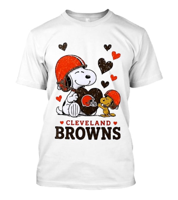 Cleveland Browns Peanuts Snoopy Woodstock Heart Helmets Love T-Shirt
