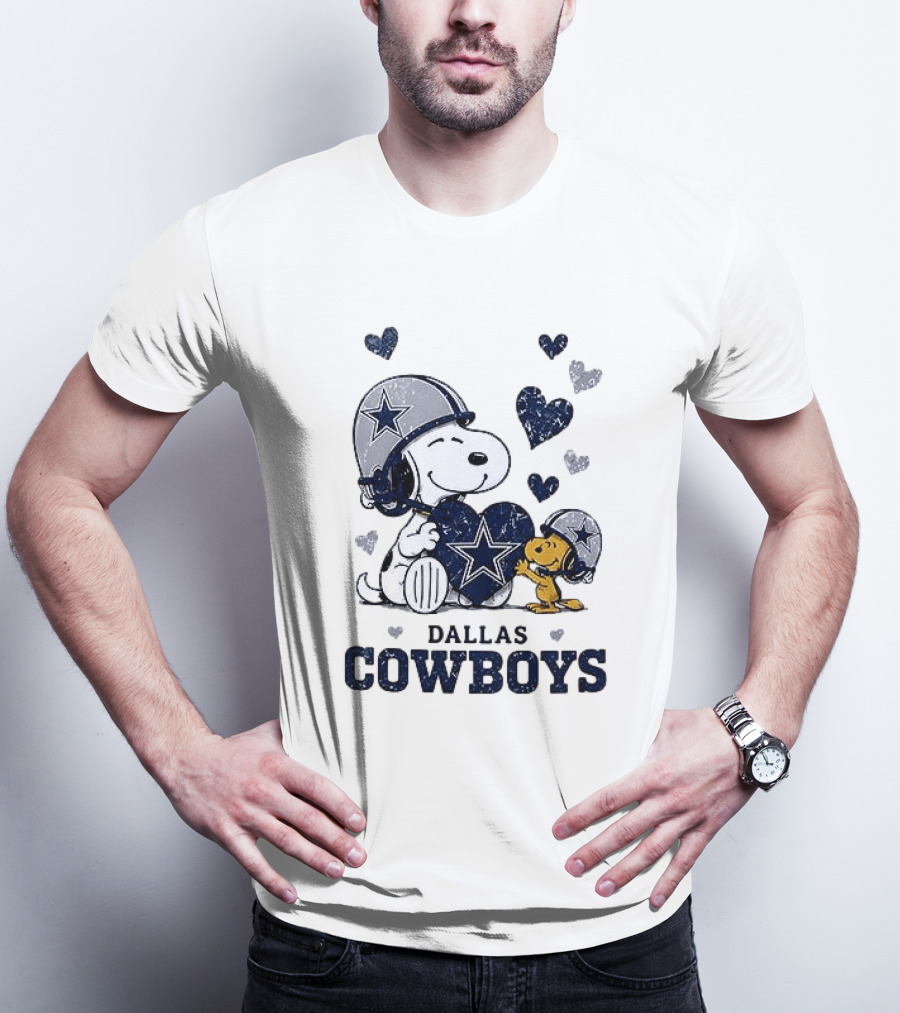Dallas Cowboys Peanuts Snoopy Woodstock Love Hearts T-Shirt