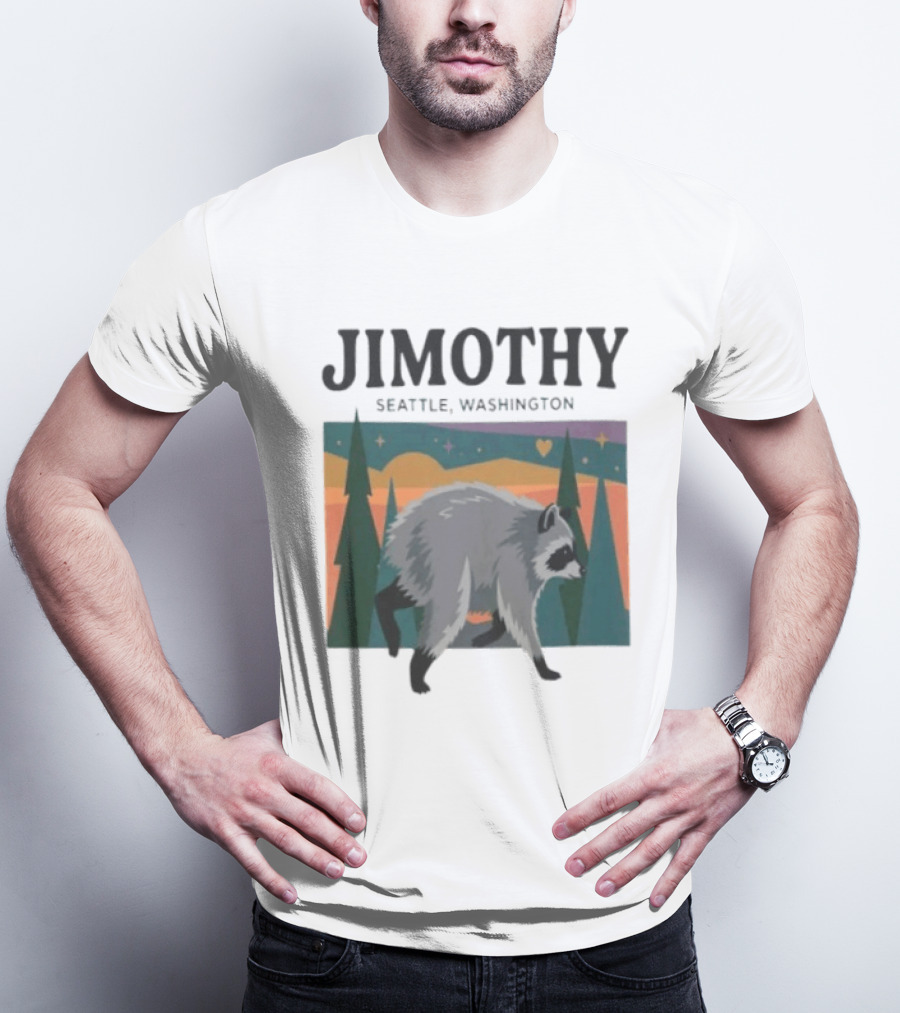 Jimothy Raccoon Seattle Washington Pacific Northwest Forest Scene T-Shirt