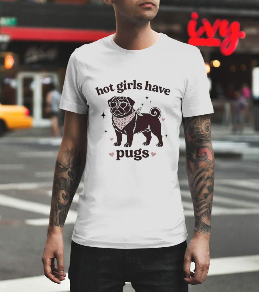 Hot Girls Have Pugs Dog Lover Pink Heart Bandana T-Shirt