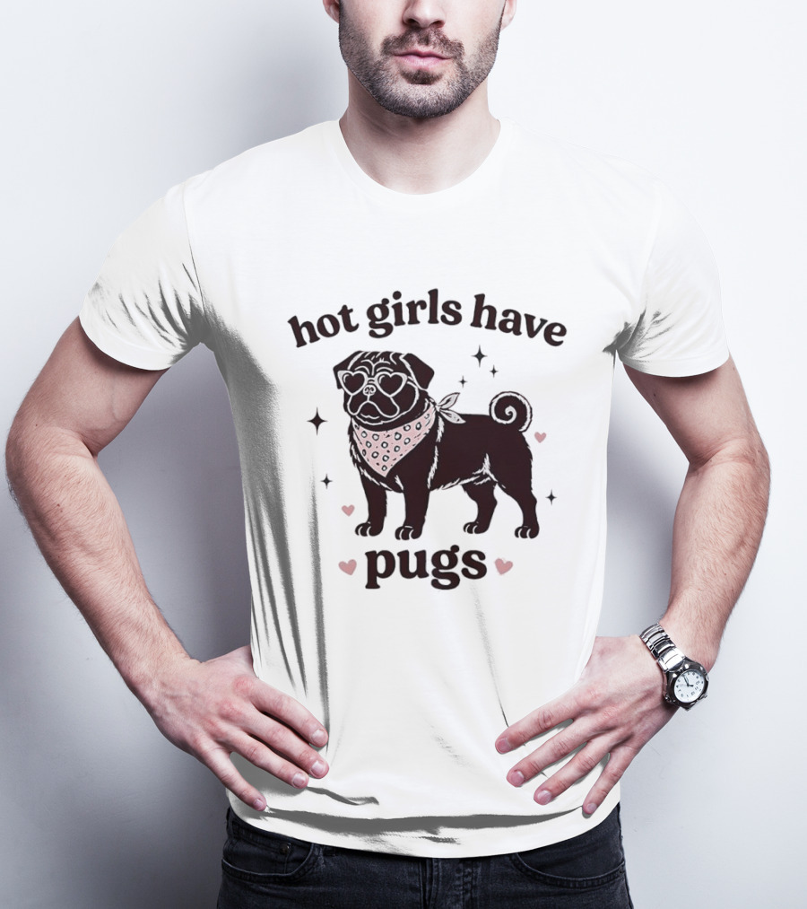 Hot Girls Have Pugs Dog Lover Pink Heart Bandana T-Shirt