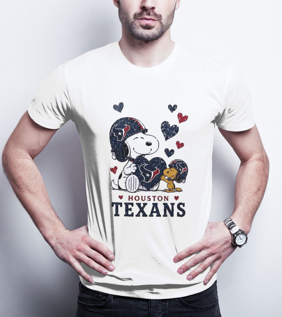 Houston Texans Peanuts Snoopy Woodstock Love Hearts T-Shirt