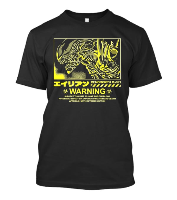 Alien Xenomorph Xx121 Acid Blood Warning Hazard Japan Text Yellow T-Shirt