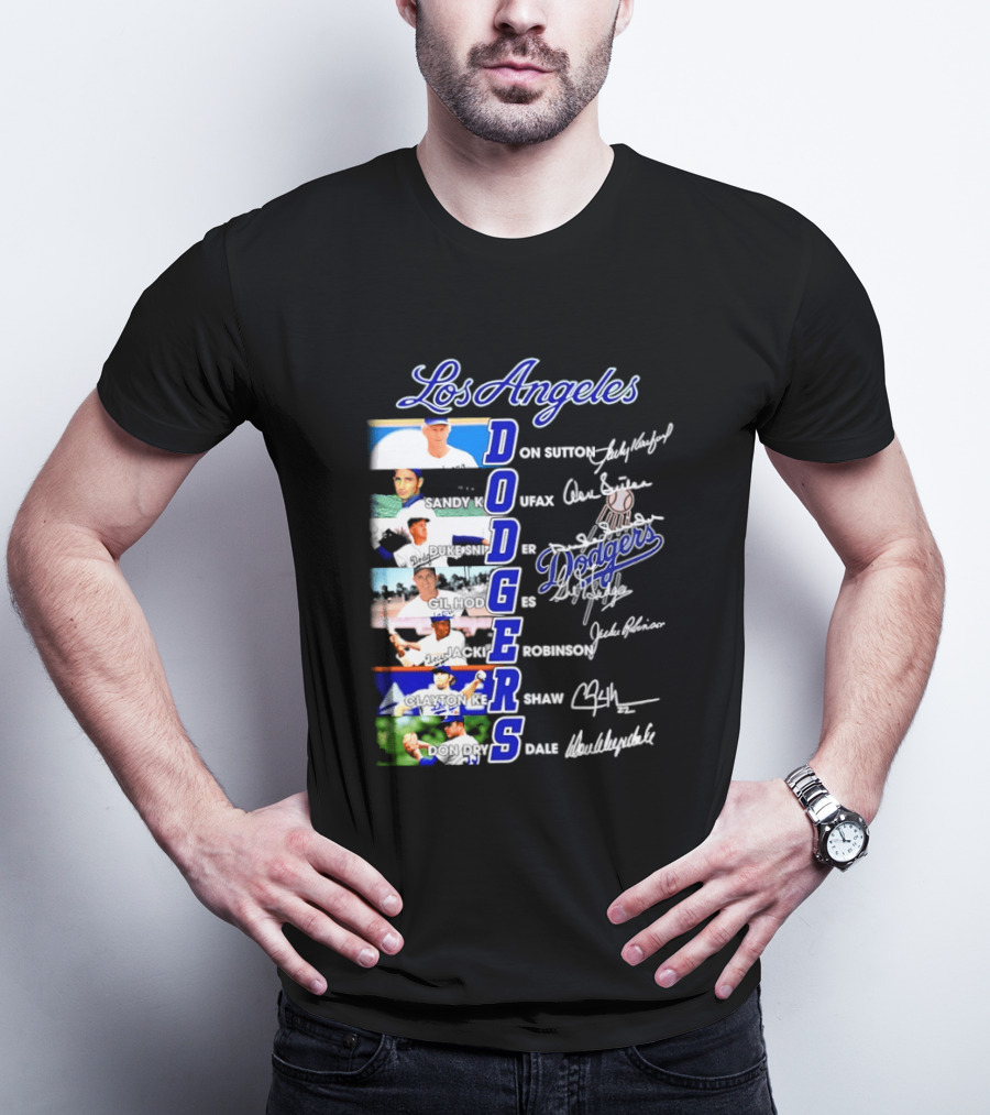Los Angeles Dodgers Don Sutton Sandy Koufax Duke Snider Gil Hodges Jackie Robinson Clayton Kershaw Don Drysdale Signatures T-Shirt