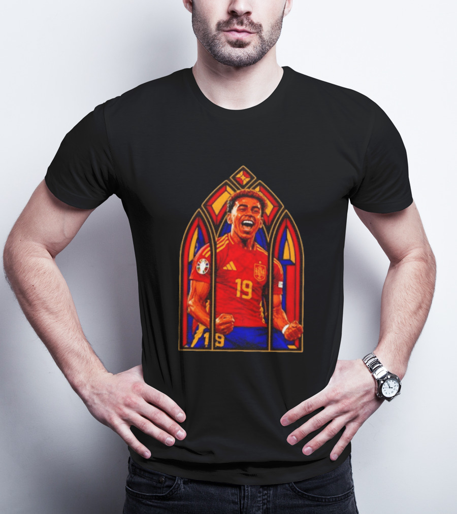 Lamine Yamal Spain National Team Number 19 Stained Glass Artistry T-Shirt