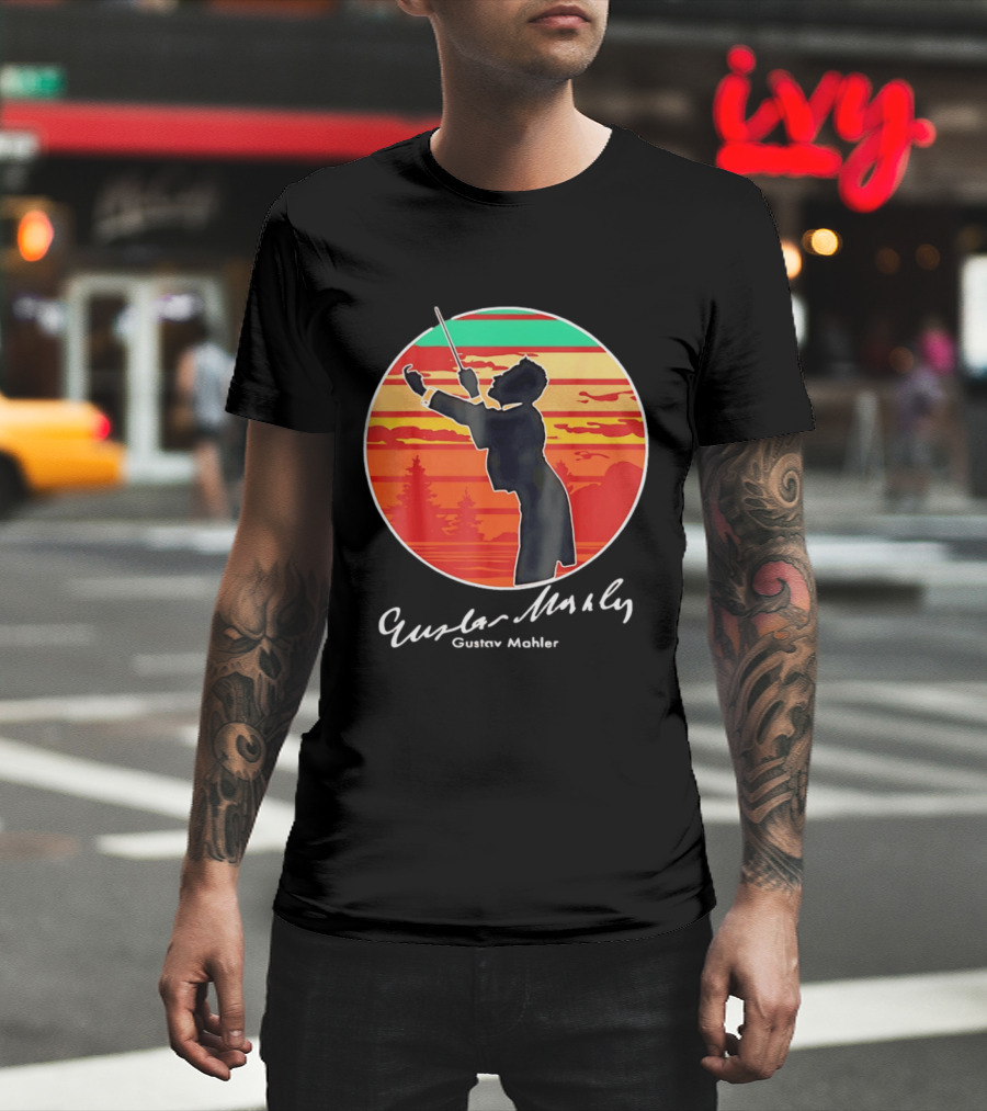 Gustav Mahler Conducting Silhouette With Vibrant Sunset T-Shirt