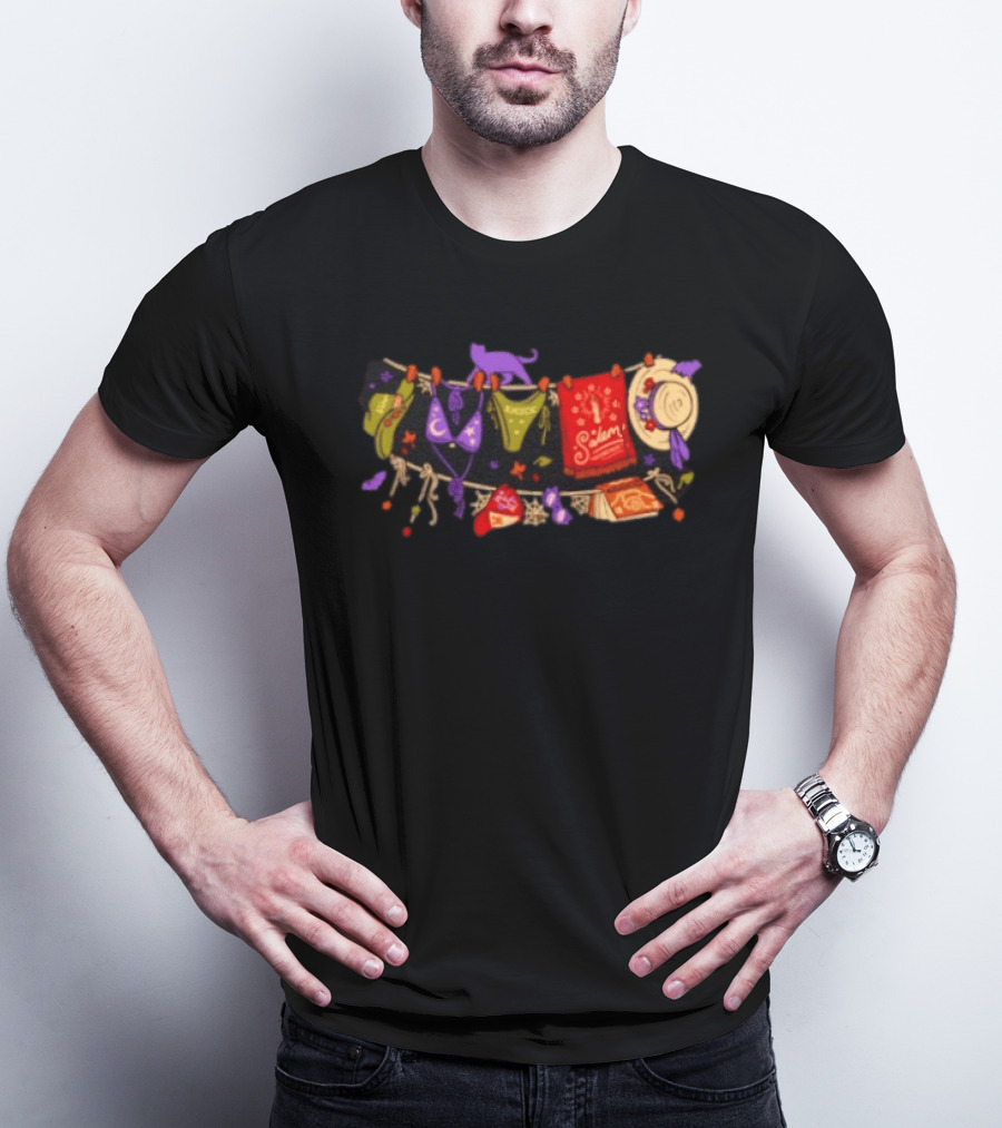 Hocus Pocus Amuck Salem Witch Laundry Line Halloween T-Shirt