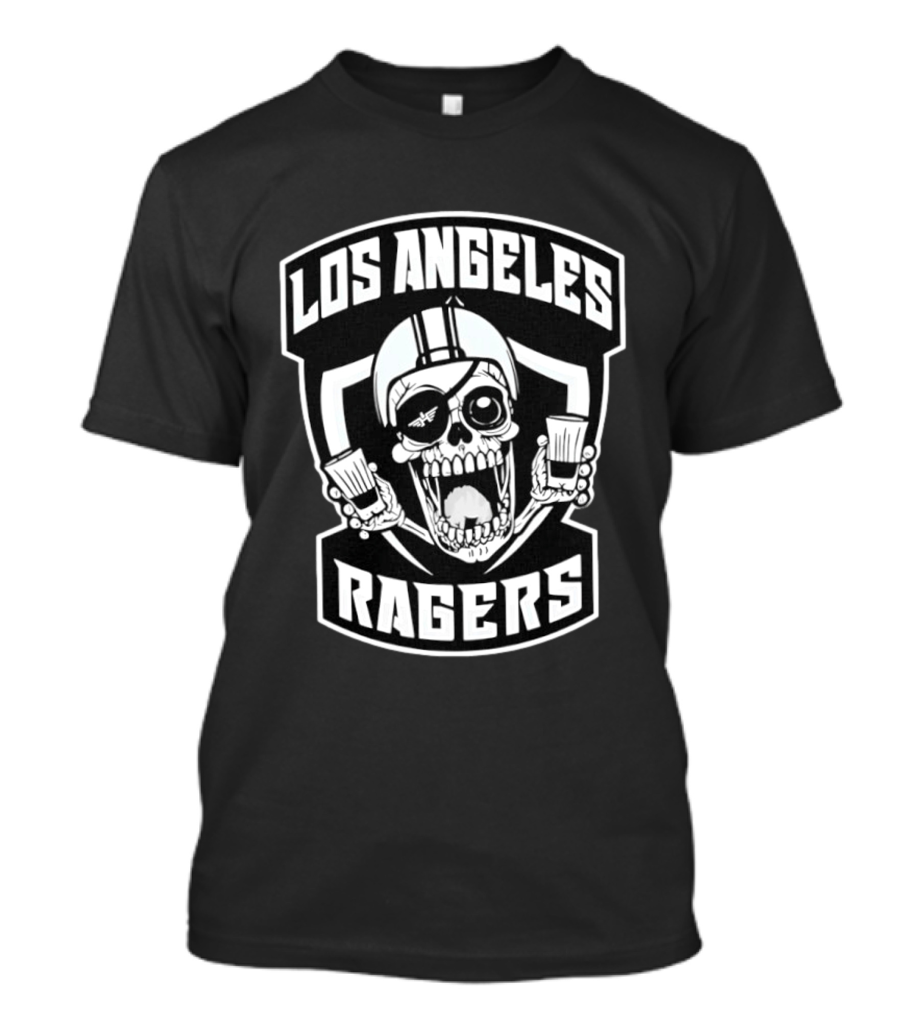 Los Angeles Ragers Skull Eye Patch Shot Glasses Helmet T-Shirt