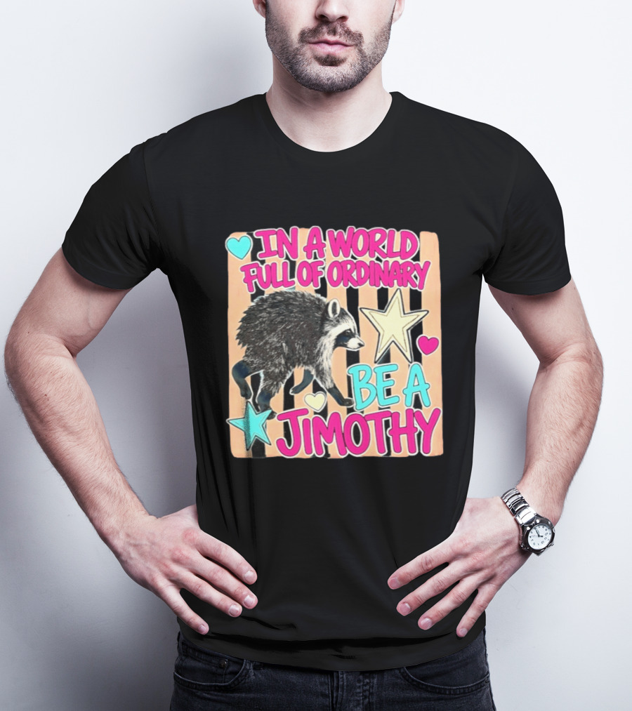 In A World Full Of Ordinary Be A Jimothy Raccoon With Stars And Hearts T-Shirt