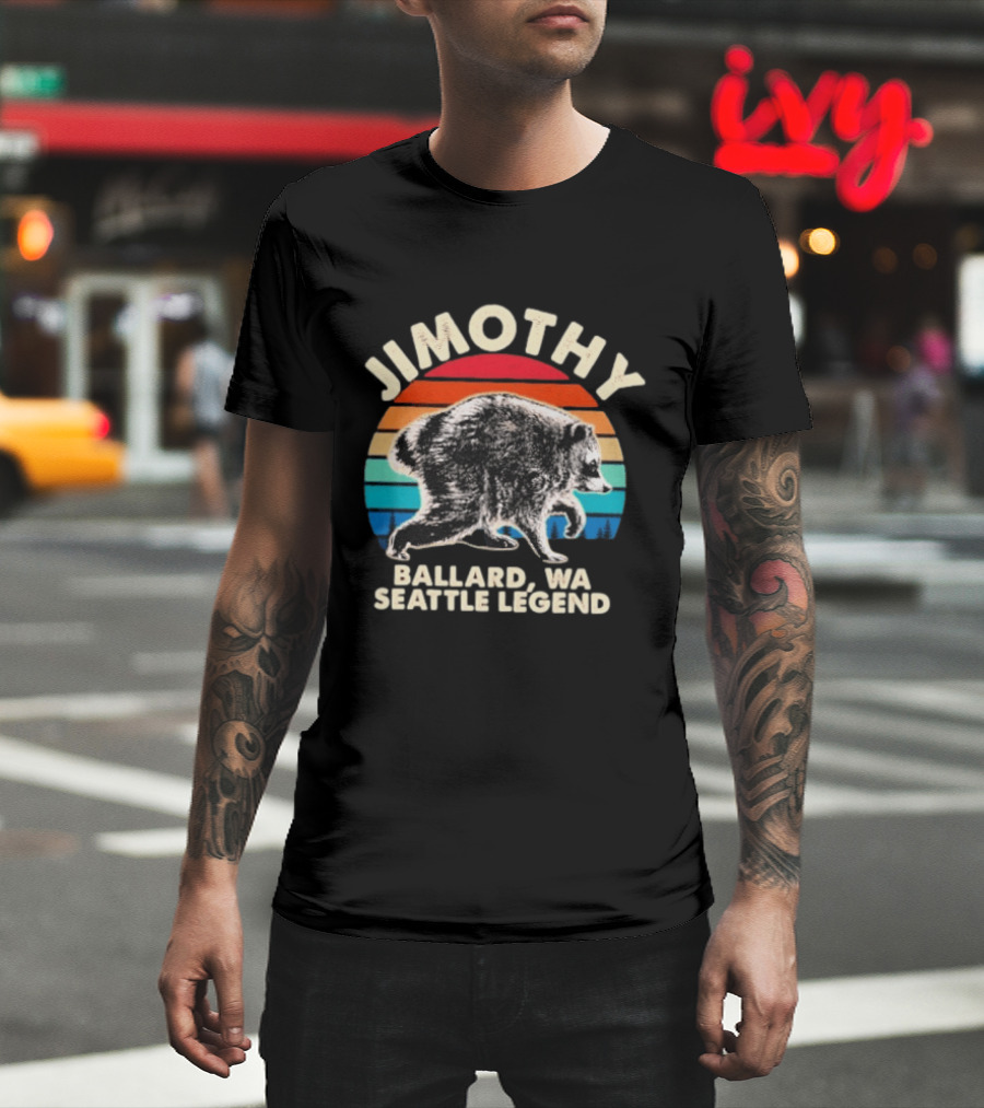 Jimothy Raccoon Ballard WA Seattle Legend Retro Vintage Sunset T-Shirt