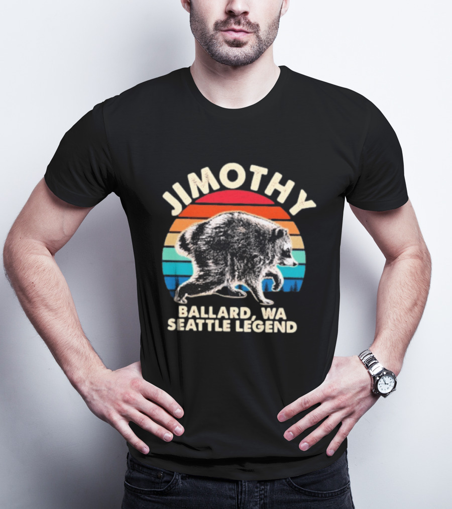 Jimothy Raccoon Ballard WA Seattle Legend Retro Vintage Sunset T-Shirt