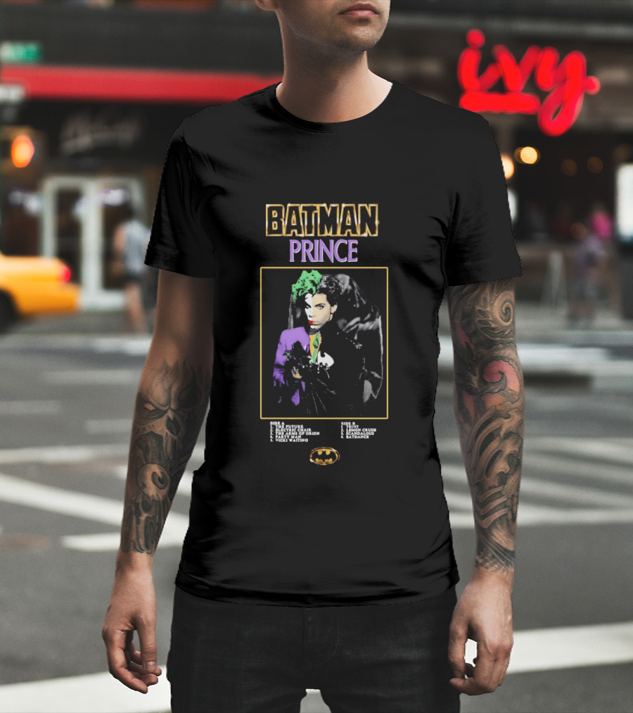 Batman Prince 1989 Soundtrack Album Cover Future Electric Chair Partyman Vicki Waiting Lemon Crush Scandalous Batdance T-Shirt