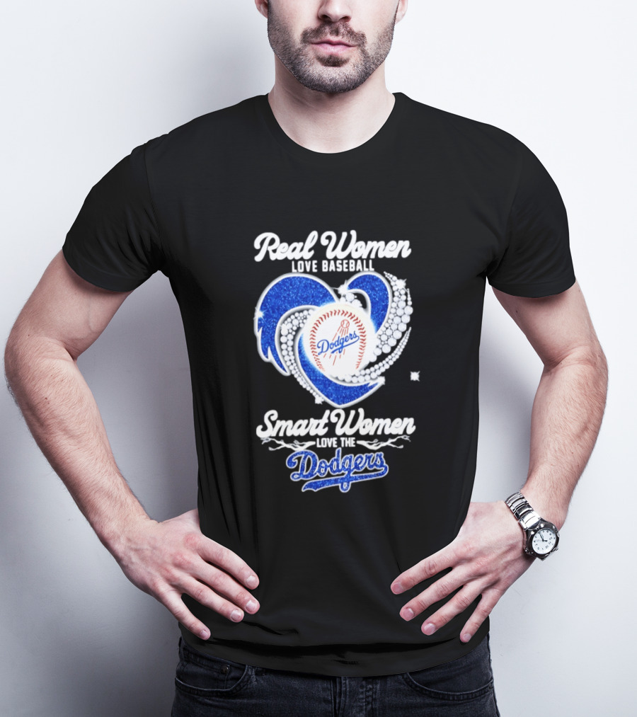 Real Women Love Baseball Smart Women Love The Dodgers Baseball Heart T-Shirt