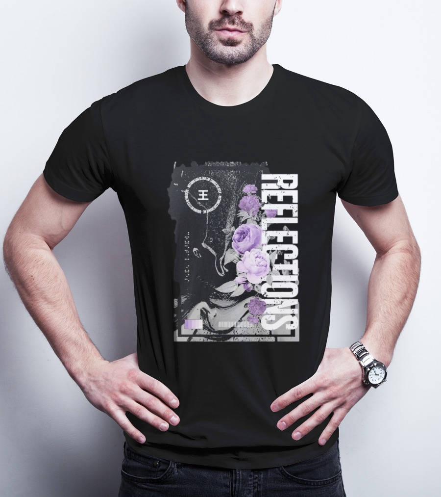 Reflections Peroxide Floral Typography With Purple Roses And Abstract Black And White T-Shirt