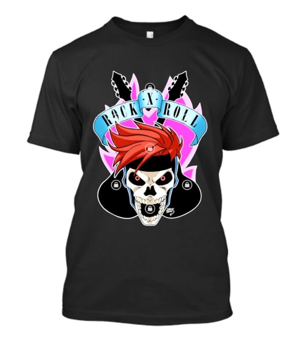 Rock X Roll Skull Electric Guitar Red Hair T-Shirt