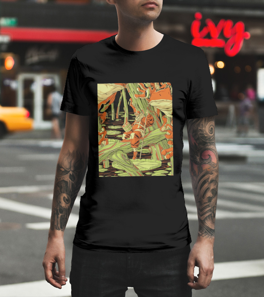 Swamp Explorer With Giant Frogs Wilderness Adventure T-Shirt
